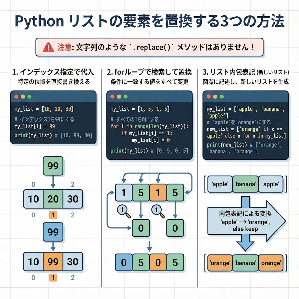 『Python』でリスト要素を一括置き換えするならコレ！ | G検定ラボ